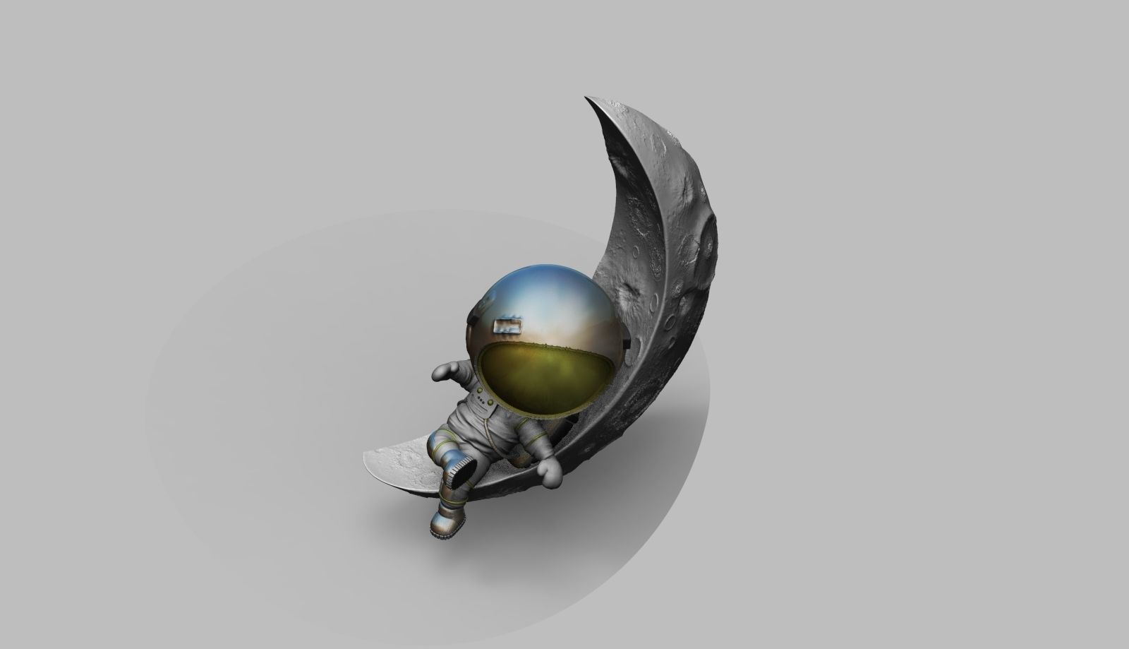 CUTE CHIBI SPACEMAN ON HALF MOON 3D PRINT MODEL 3D model 3D printable ...