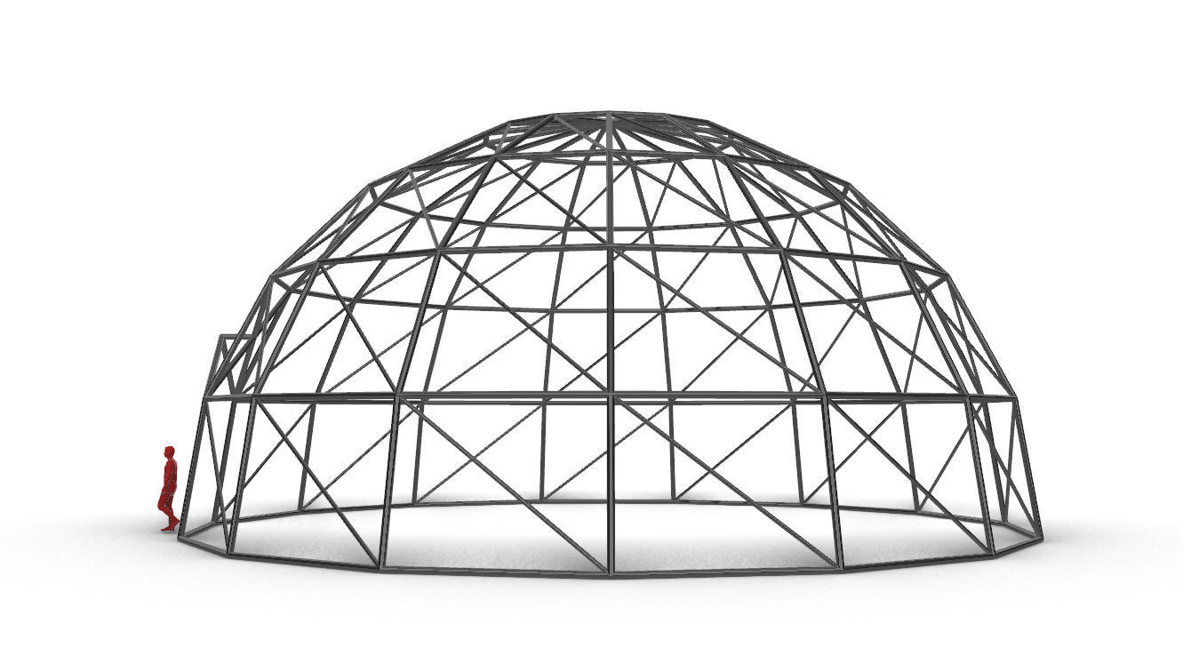 Dome wire-frame structure with Diagonal reinforcement and entry 3D ...