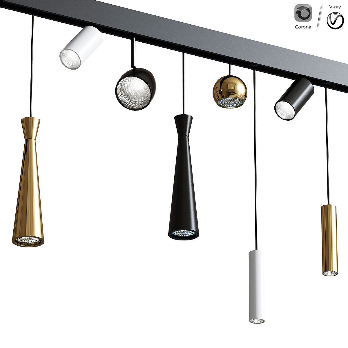 Ceiling Track light Set 3D model | CGTrader