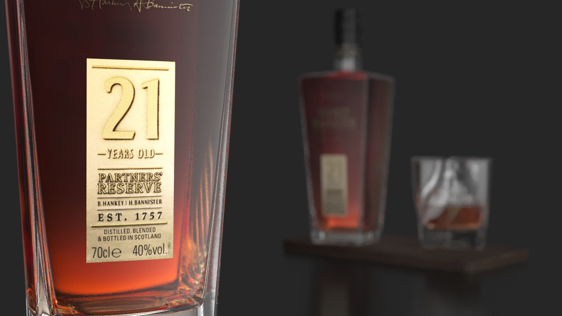 Hankey Bannister 21 YO Scotch Premium Whisky with Glass Drink 3D model ...