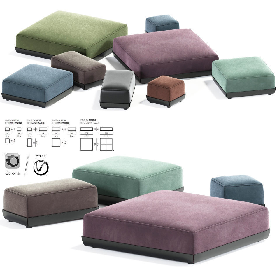 Minotti West Ottoman Collection 3D model | CGTrader