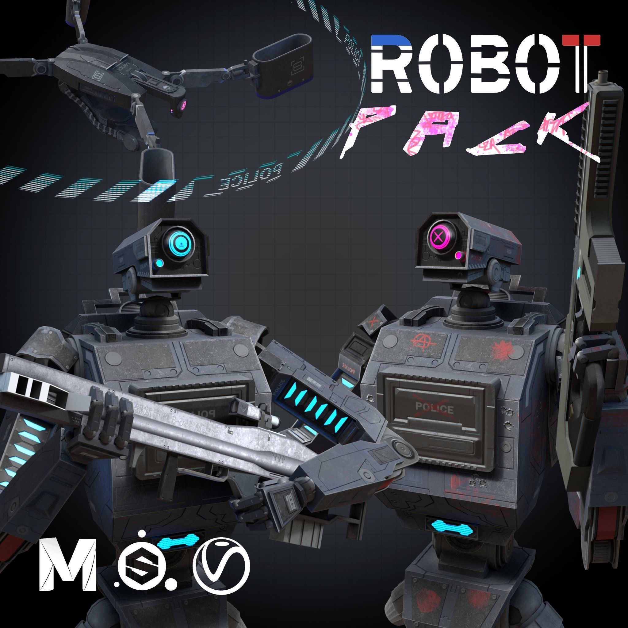 3D model Sci-fi Robot pack VR / AR / low-poly OBJ FBX MA SPP