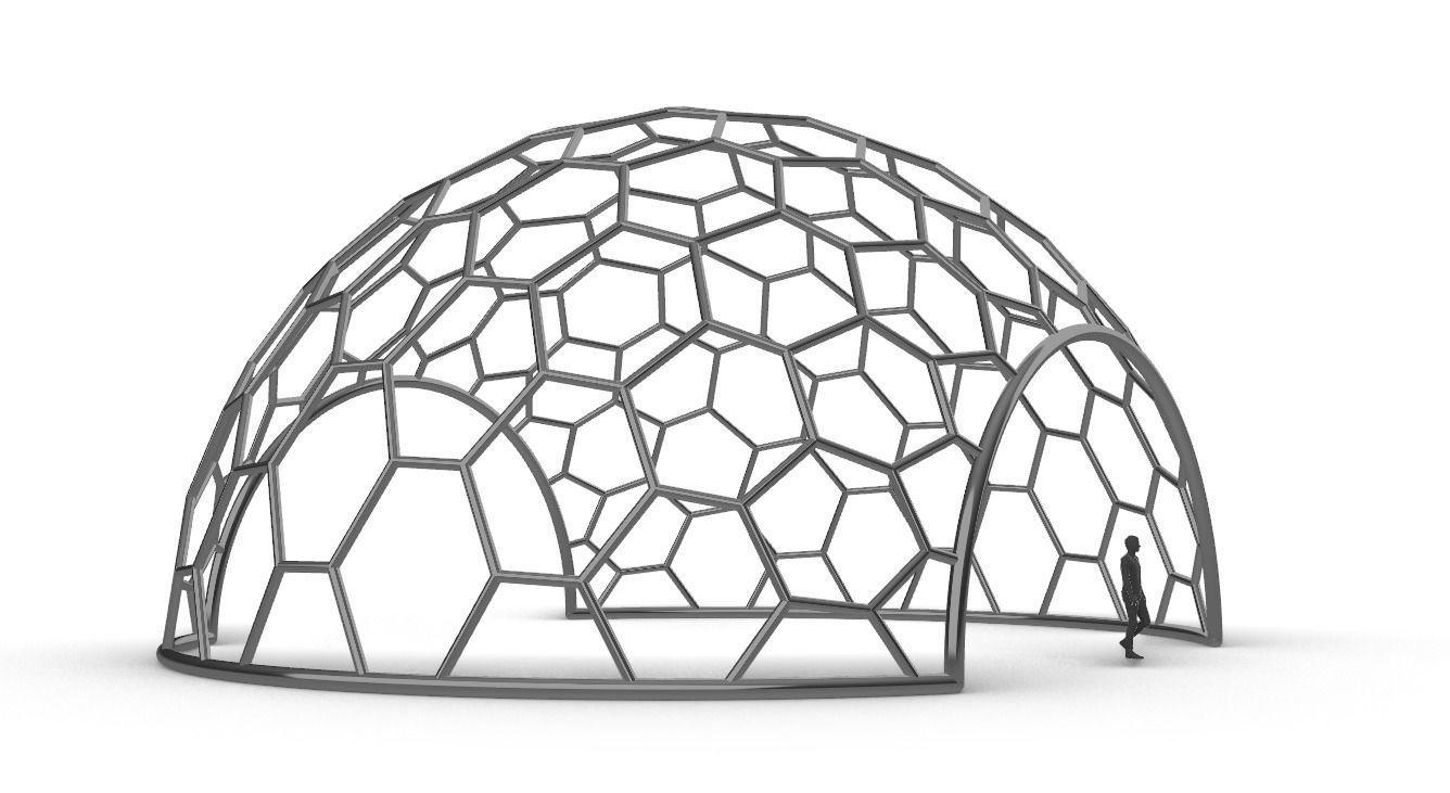 Hexagonal Dome structure Geodesic Like Wireframe Design V2 3D model ...