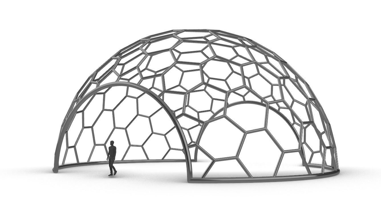 Hexagonal Dome structure Geodesic Like Wireframe Design V2 3D model ...