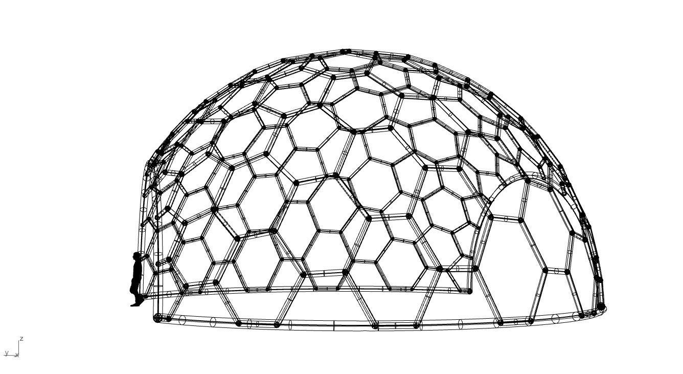 Hexagonal Dome structure Geodesic Like Wireframe Design V2 3D model ...