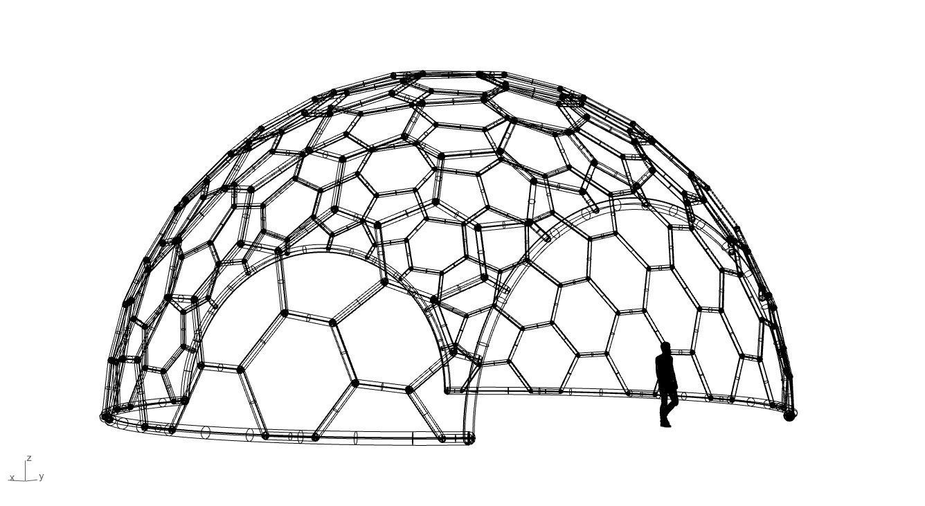 Hexagonal Dome structure Geodesic Like Wireframe Design V2 3D model ...