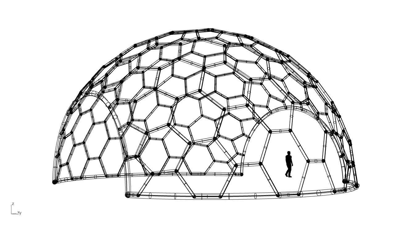 Hexagonal Dome structure Geodesic Like Wireframe Design V2 3D model ...