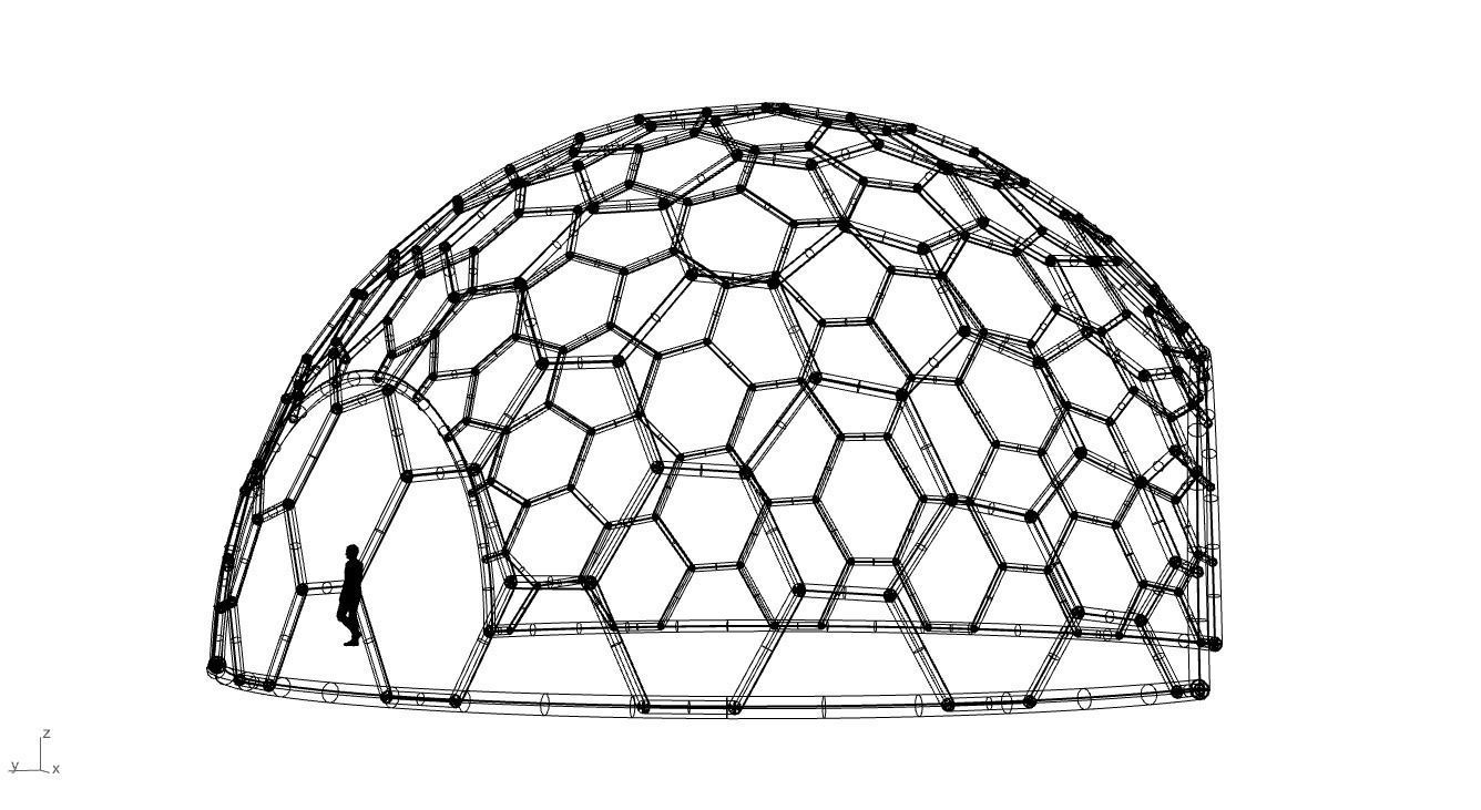 Hexagonal Dome structure Geodesic Like Wireframe Design V2 3D model ...