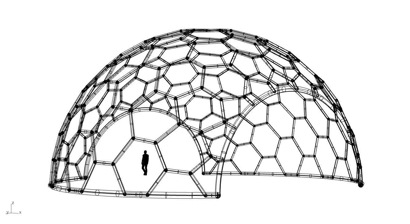 Hexagonal Dome structure Geodesic Like Wireframe Design V2 3D model ...