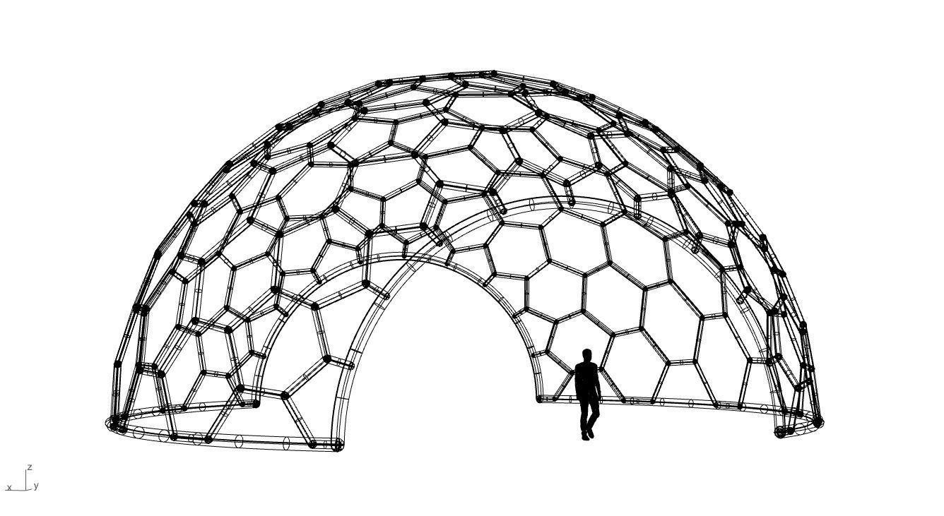 Hexagonal Dome structure Geodesic Like Wireframe Design V2 3D model ...