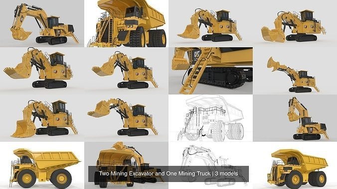 Two Mining Excavator and One Mining Truck 3D Model Collection | CGTrader