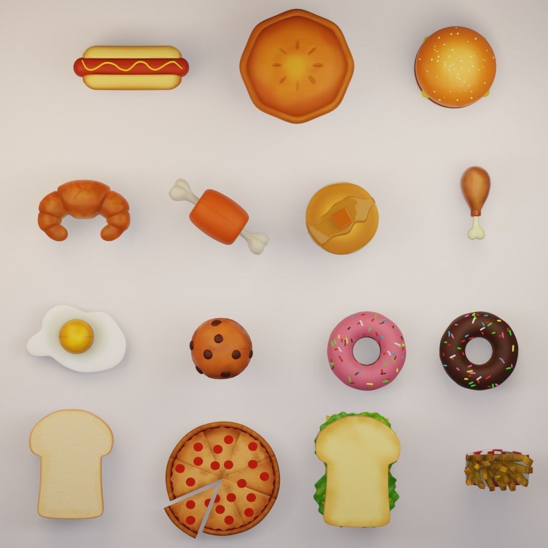 3D model 15 cartoon food assets VR / AR / low-poly | CGTrader