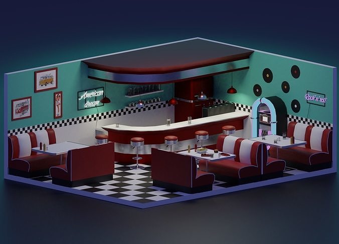3D model American Diner VR / AR / low-poly | CGTrader