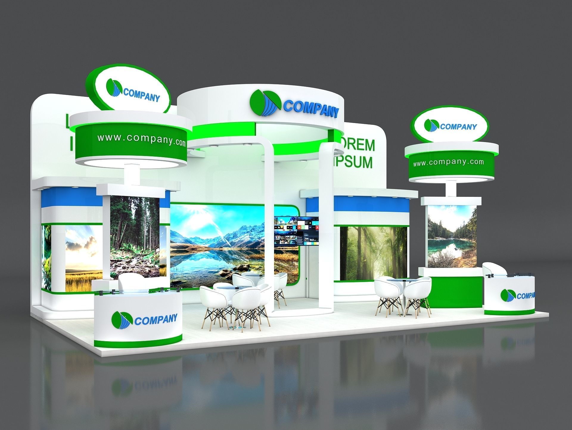 3D model Exhibition Stand Stall 10x6m Height 500 cm 3 Side