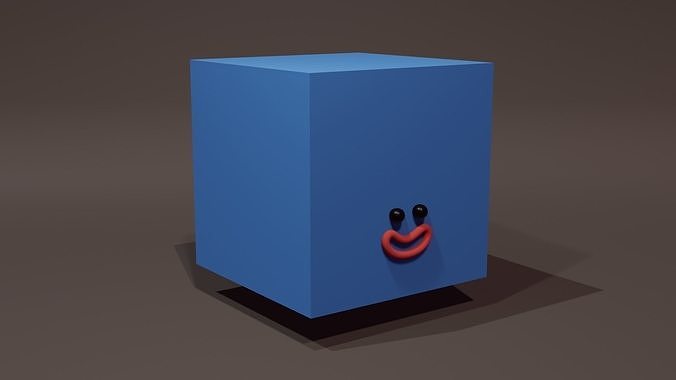 3D model Happy Default Cube Blue - Funny Cartoon Style Lowpoly VR / AR ...