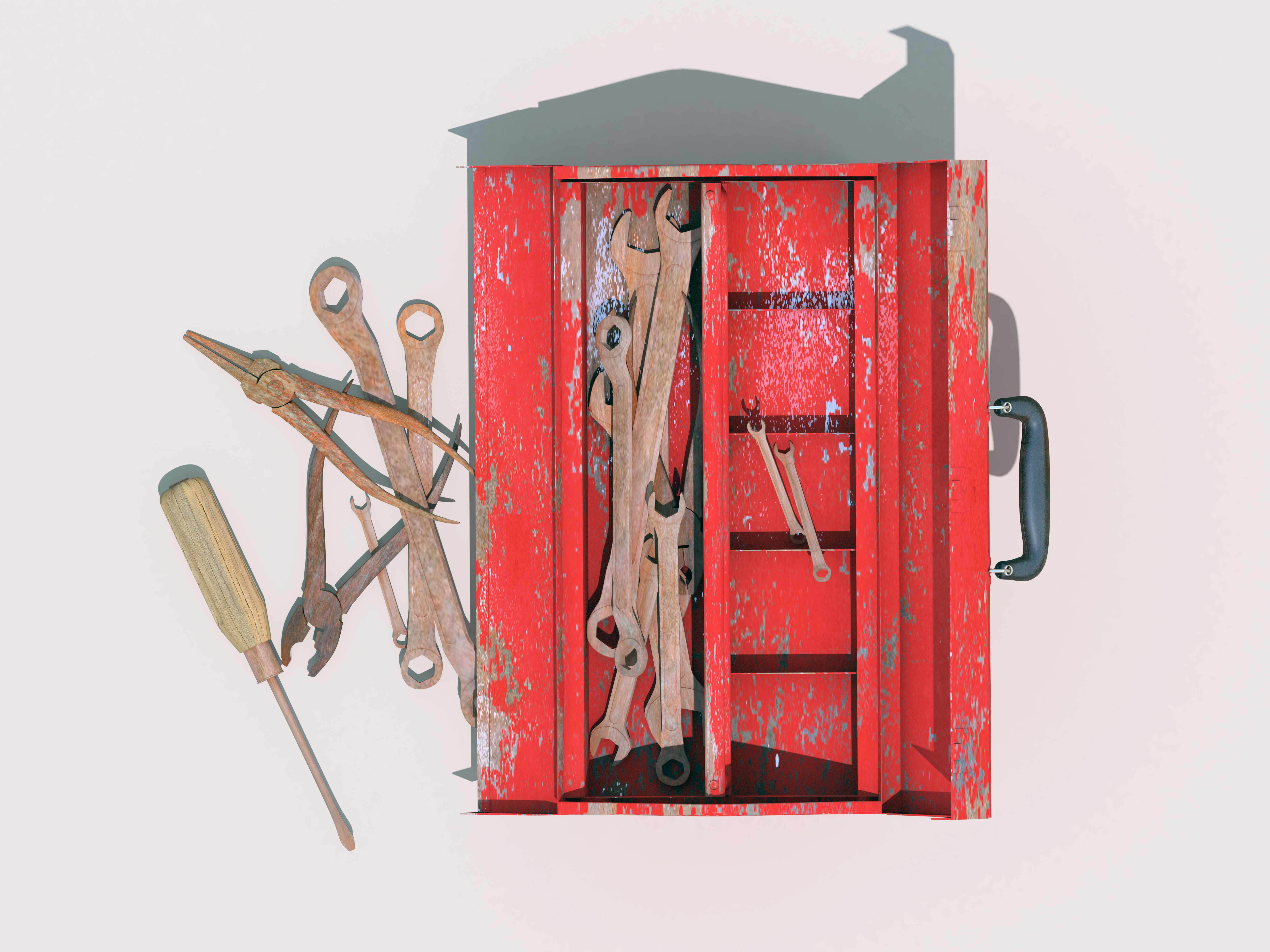 old toolbox with tools 3D model rigged | CGTrader