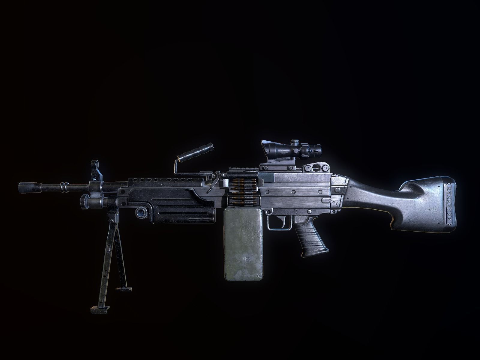 3D model M249 and Acog Scope Light Machine Gun PBR VR / AR / low-poly ...