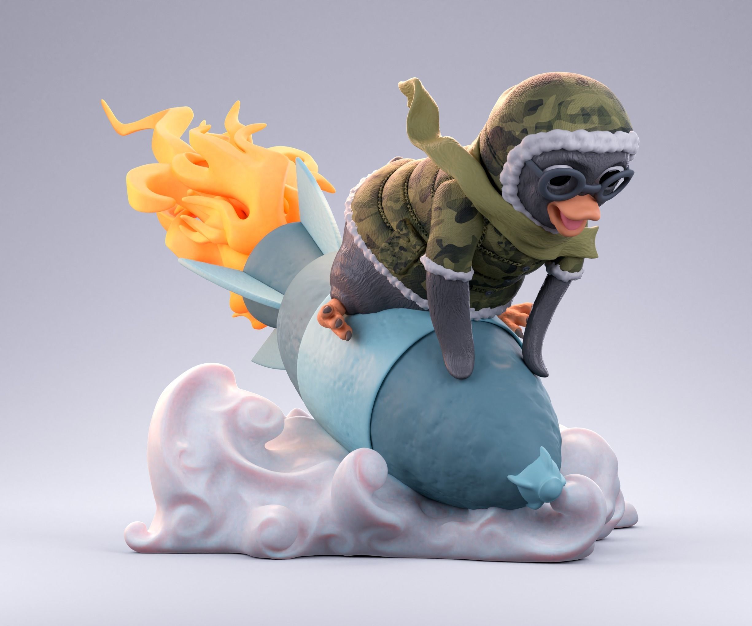 Penguin riding bomb 3D model 3D printable | CGTrader