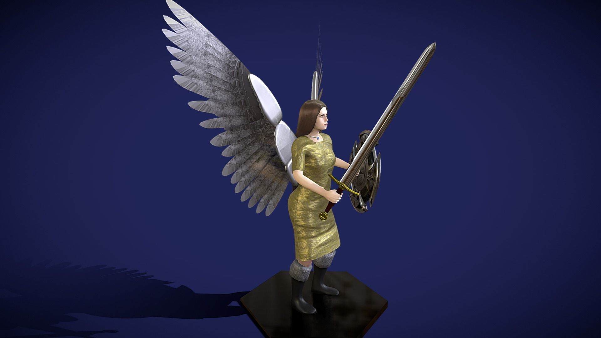 3D model Angel-Knight statue of angel holding sword and shield VR / AR ...