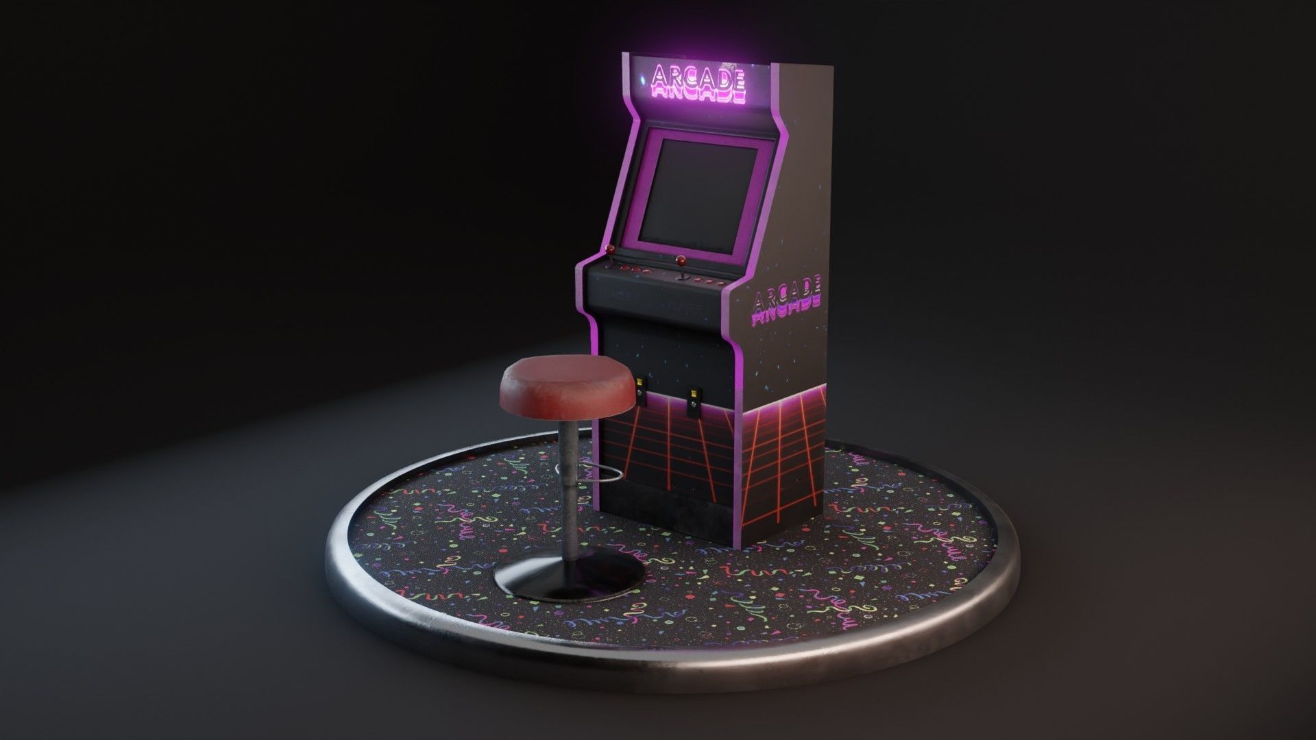 3D model 4 Arcade Machines with Chair - Retro - Game Ready VR / AR ...