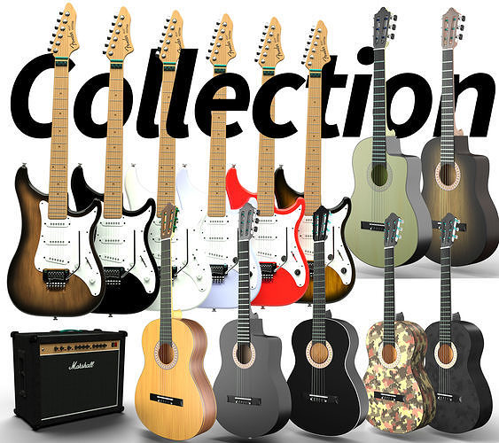 Guitar Collection camouflage acoustic VR / AR / low-poly | CGTrader