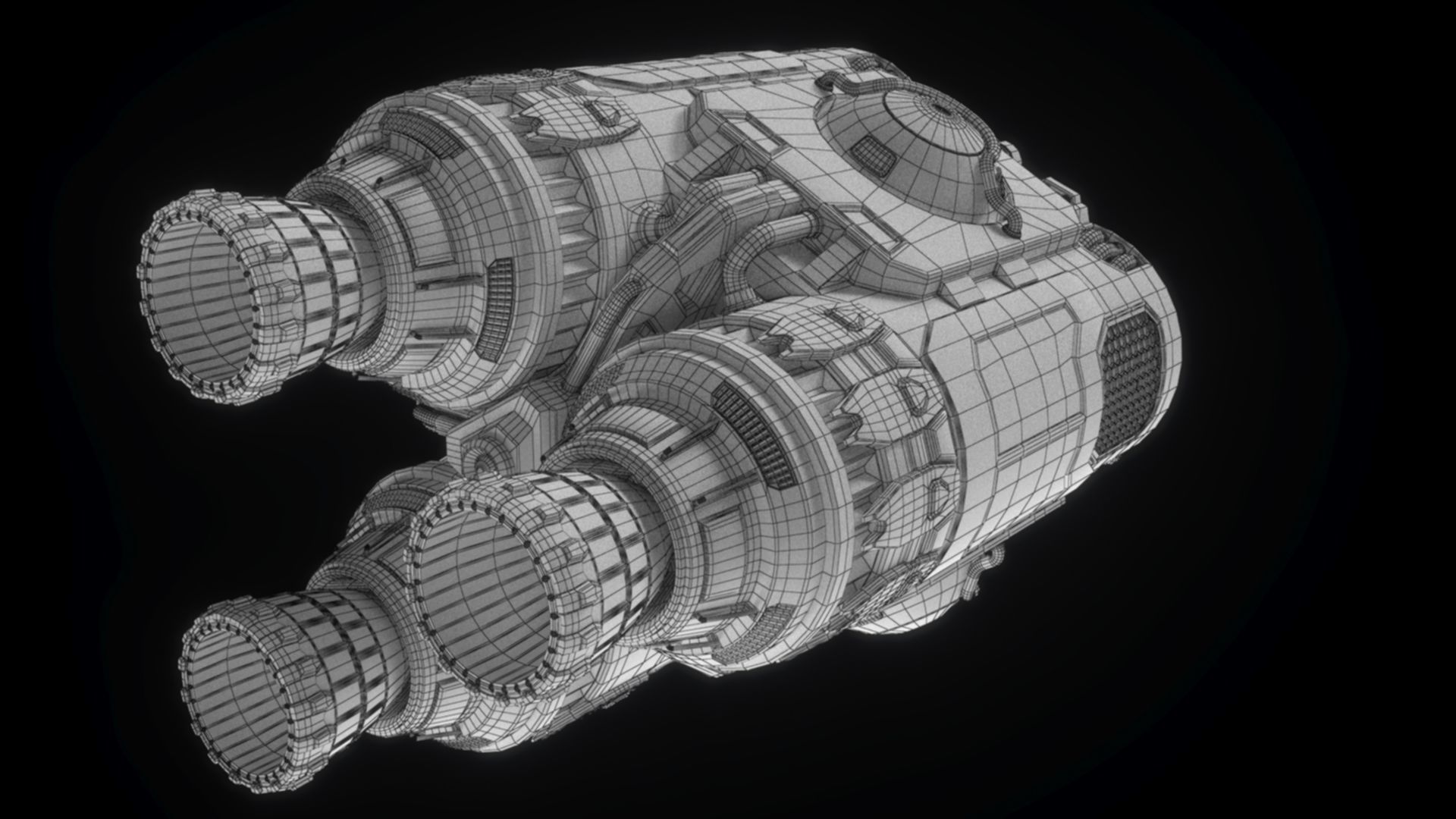Triple Spaceship Fusion Thruster 3D model rigged | CGTrader