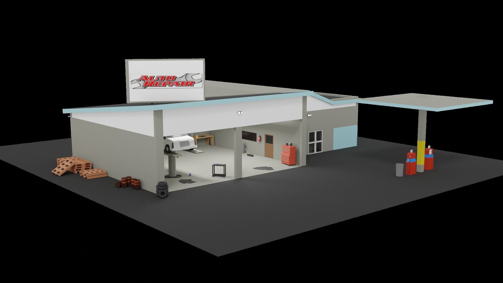 3D model Mechanic Shop and Gas Station | CGTrader