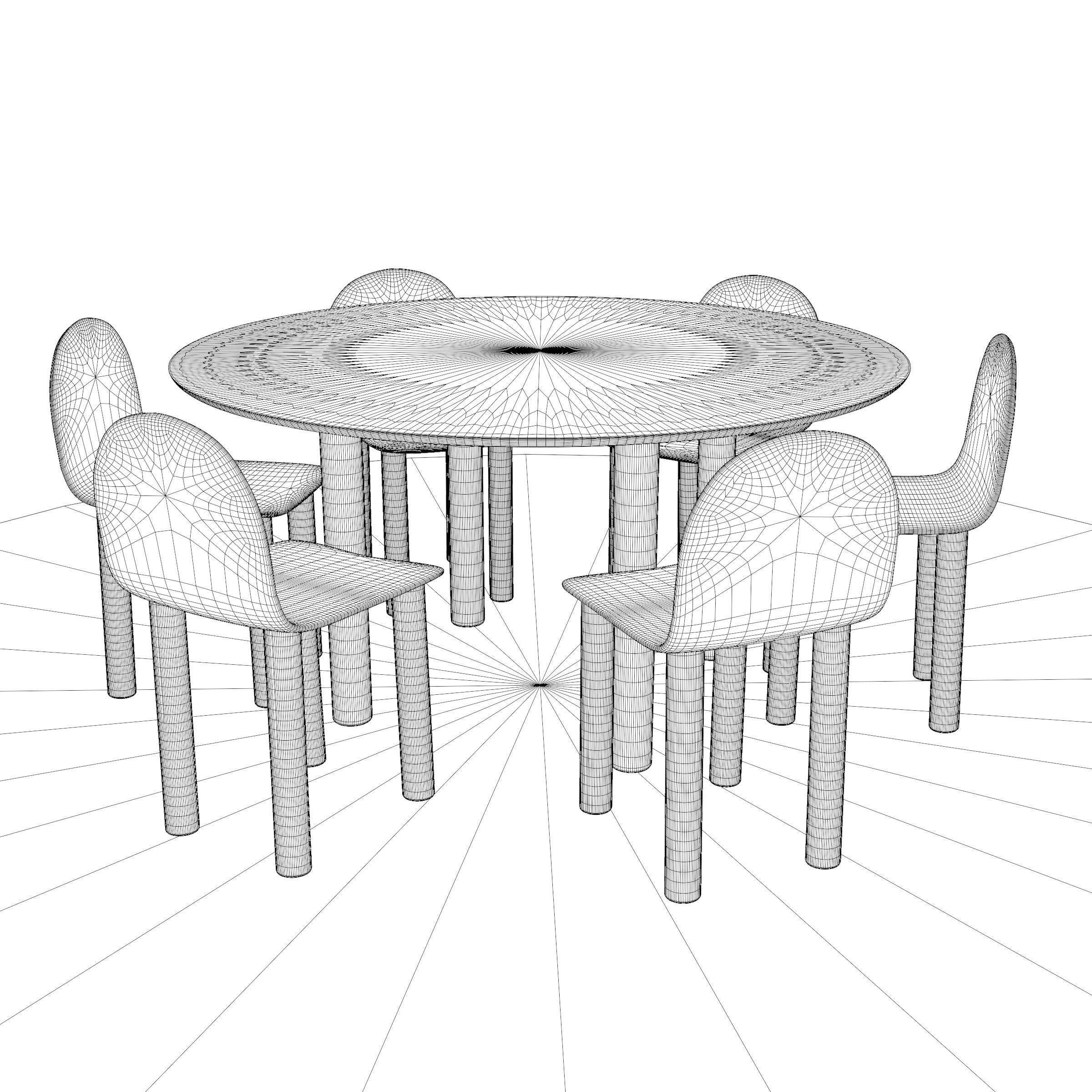 Sen wood table and chairs 3D model | CGTrader