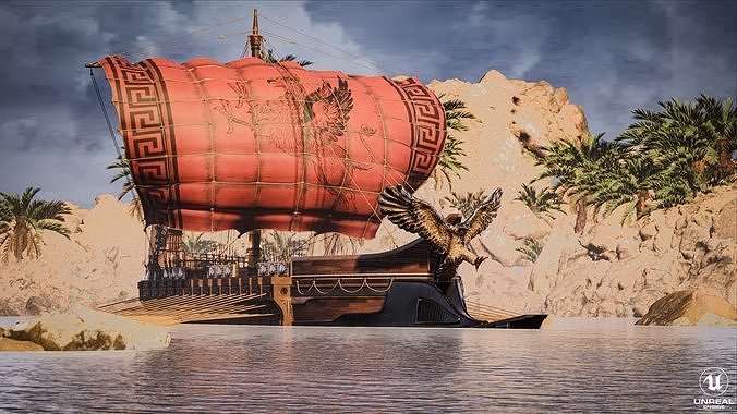 3D model High Quality Antique Trireme Ship with interior VR / AR / low ...