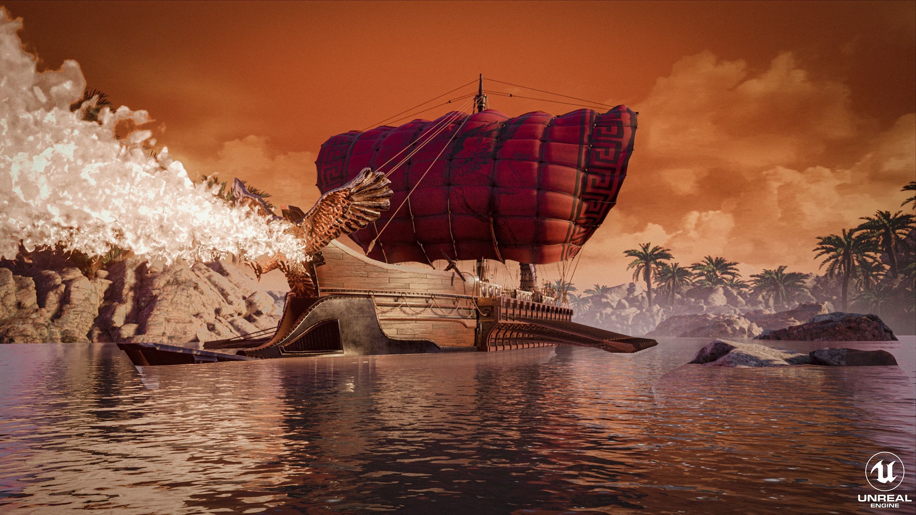 3D model High Quality Antique Trireme Ship with interior VR / AR / low ...