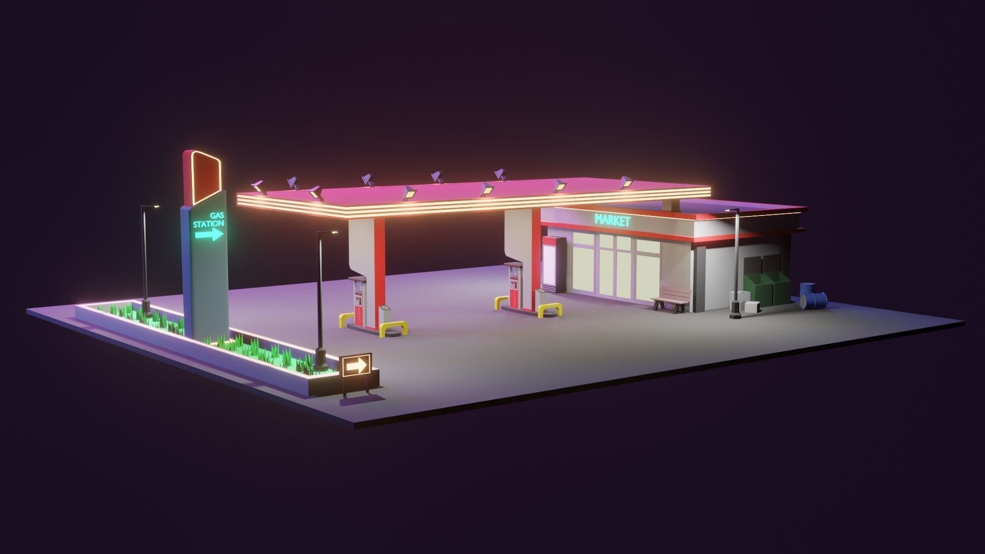 Low Poly Gas Station 3D Model realtime | CGTrader