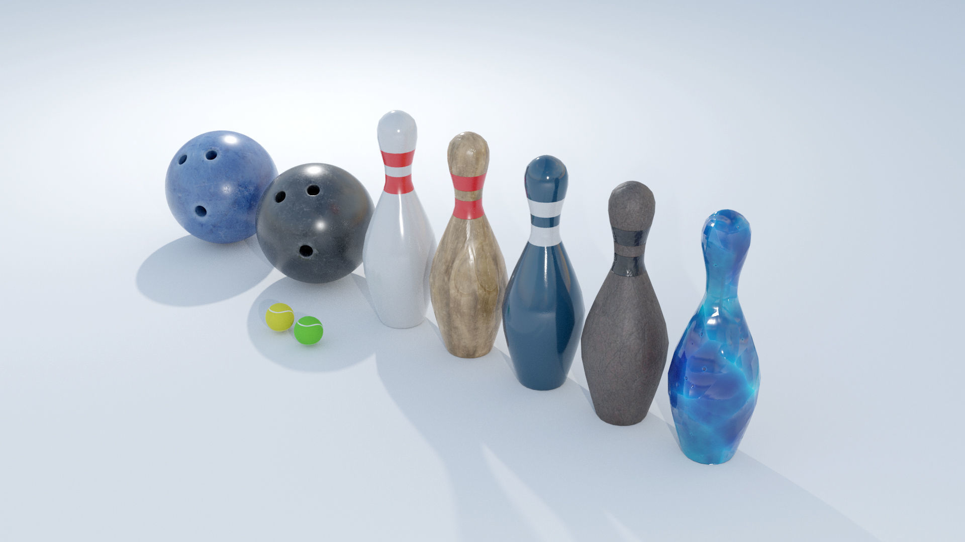 3D asset Bowling and tennis balls and accessories
