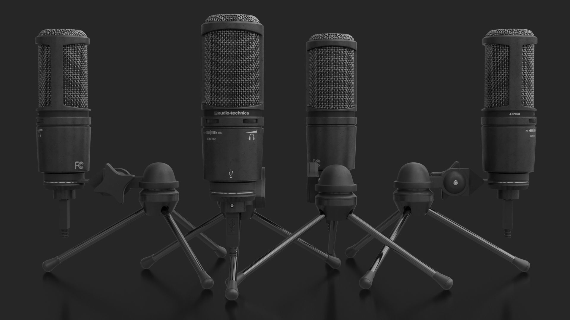 Audio-Technica AT2020 Microphone with USB port on tripod stand 3D model ...