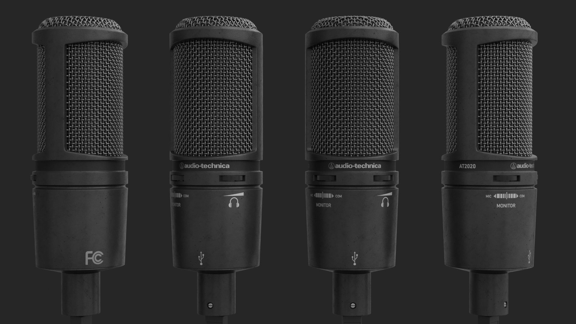 Audio-Technica AT2020 Microphone with USB port on tripod stand 3D model ...