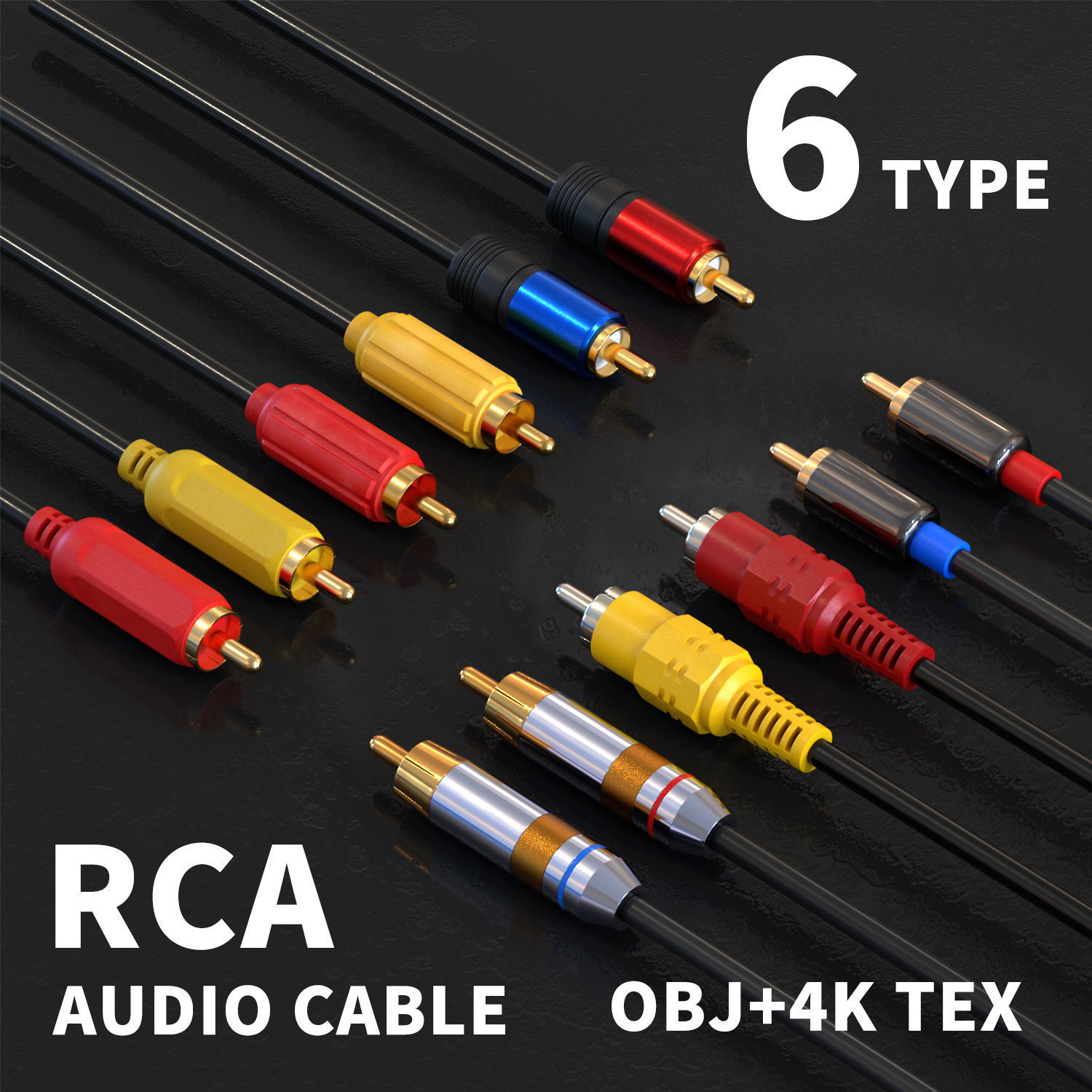 RCA Connector 3D model audio cable college VR / AR ready