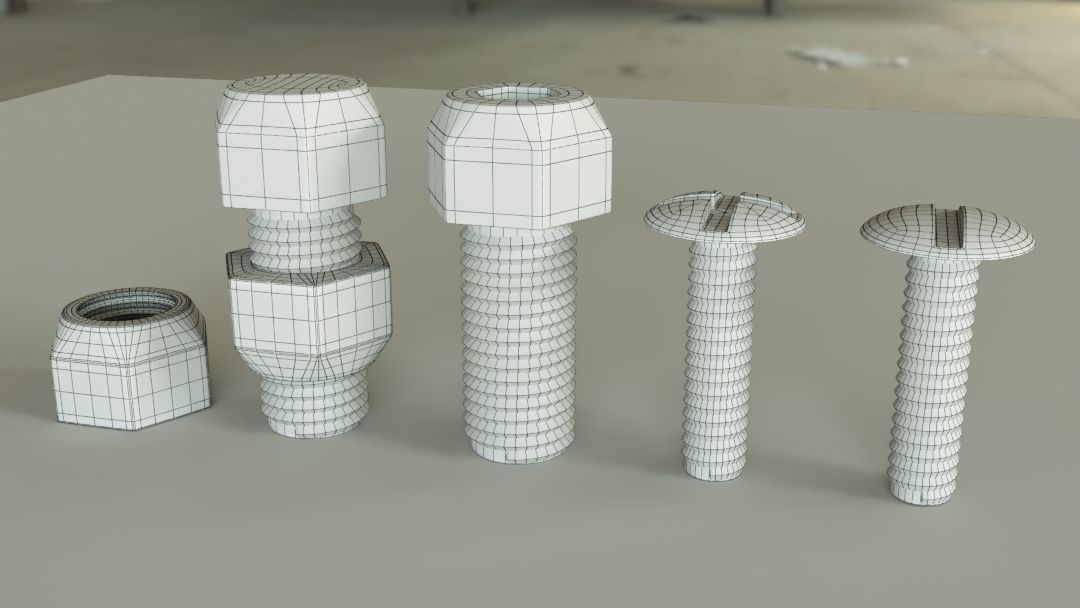 4 simple bolts uncollapsed with all modifiers for education 3D model ...
