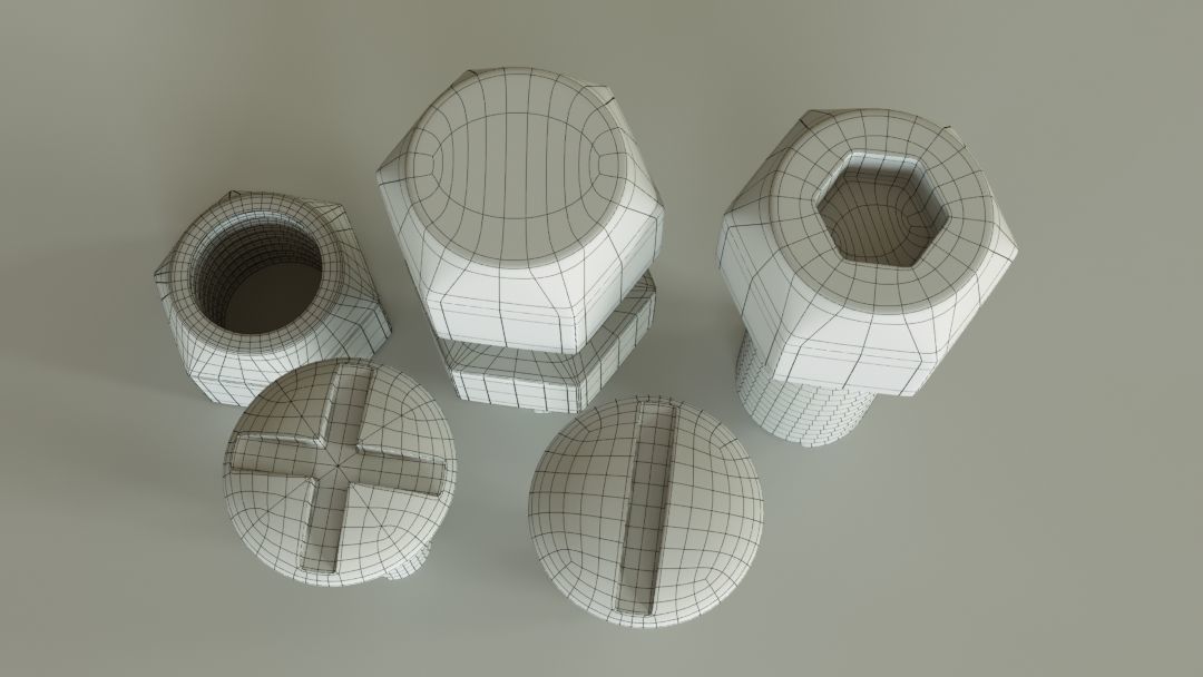 4 simple bolts uncollapsed with all modifiers for education 3D model ...