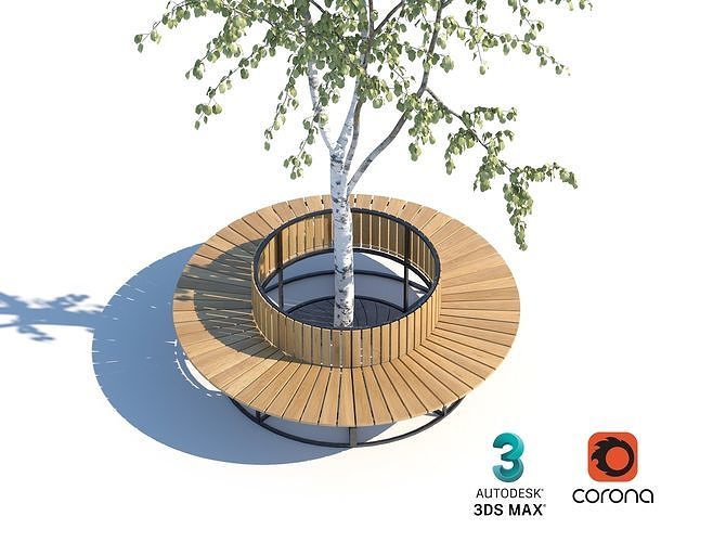 round street bench with tree 3D model | CGTrader