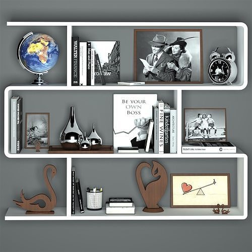 book shelf and decorative set 1 3D model | CGTrader