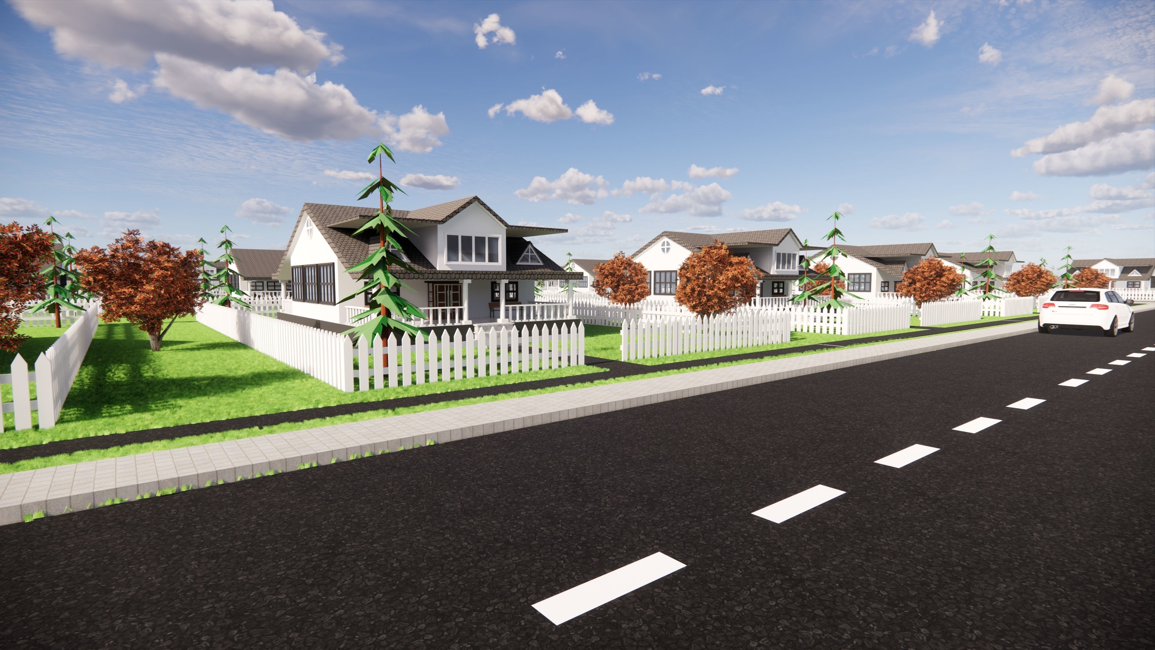 3D Neighborhood Model 2 residential area with houses and trees 3D model ...