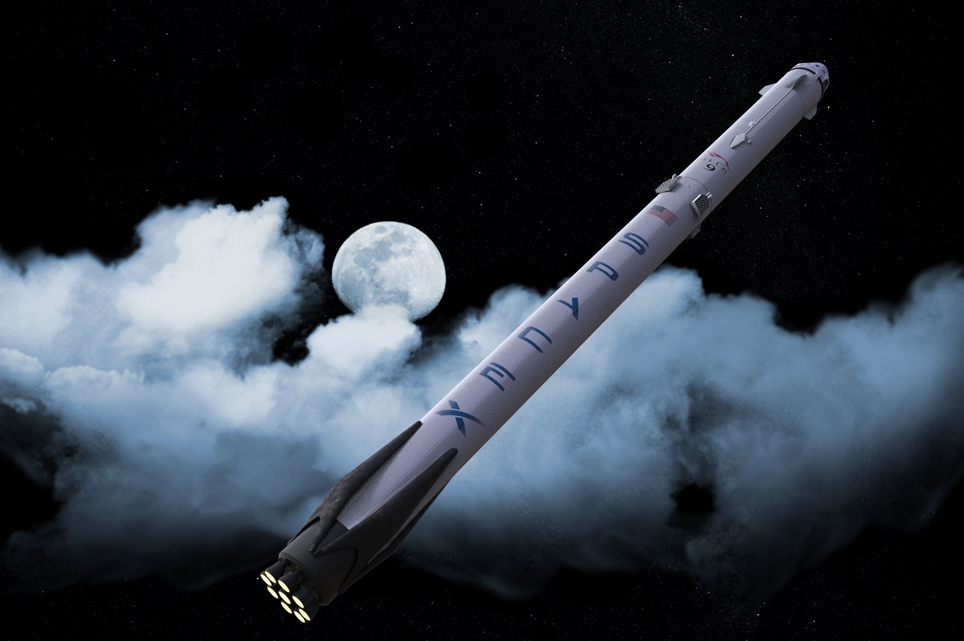 3D model SpaceX Falcon 9 with Dragon 2 cockpit VR / AR / low-poly ...