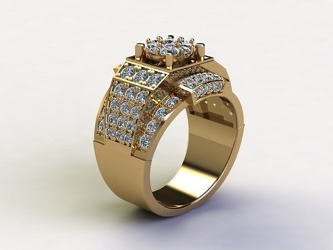 Asia gold man ring with diamond R17 3D model | CGTrader