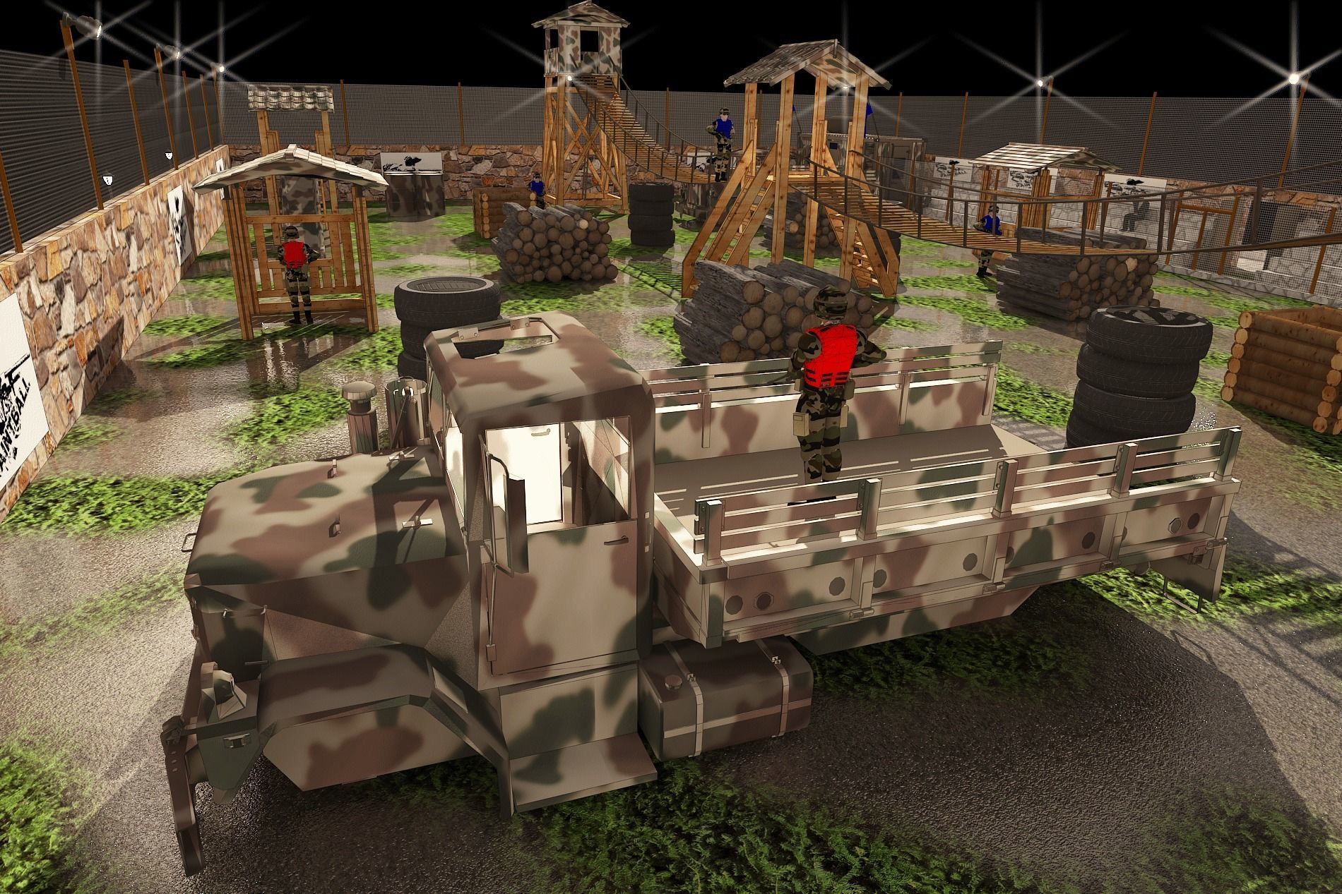 3D paintball site with full details and real scale one by one 3D model ...