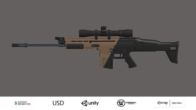 3D model SCAR-L rifle with scope VR / AR / low-poly | CGTrader