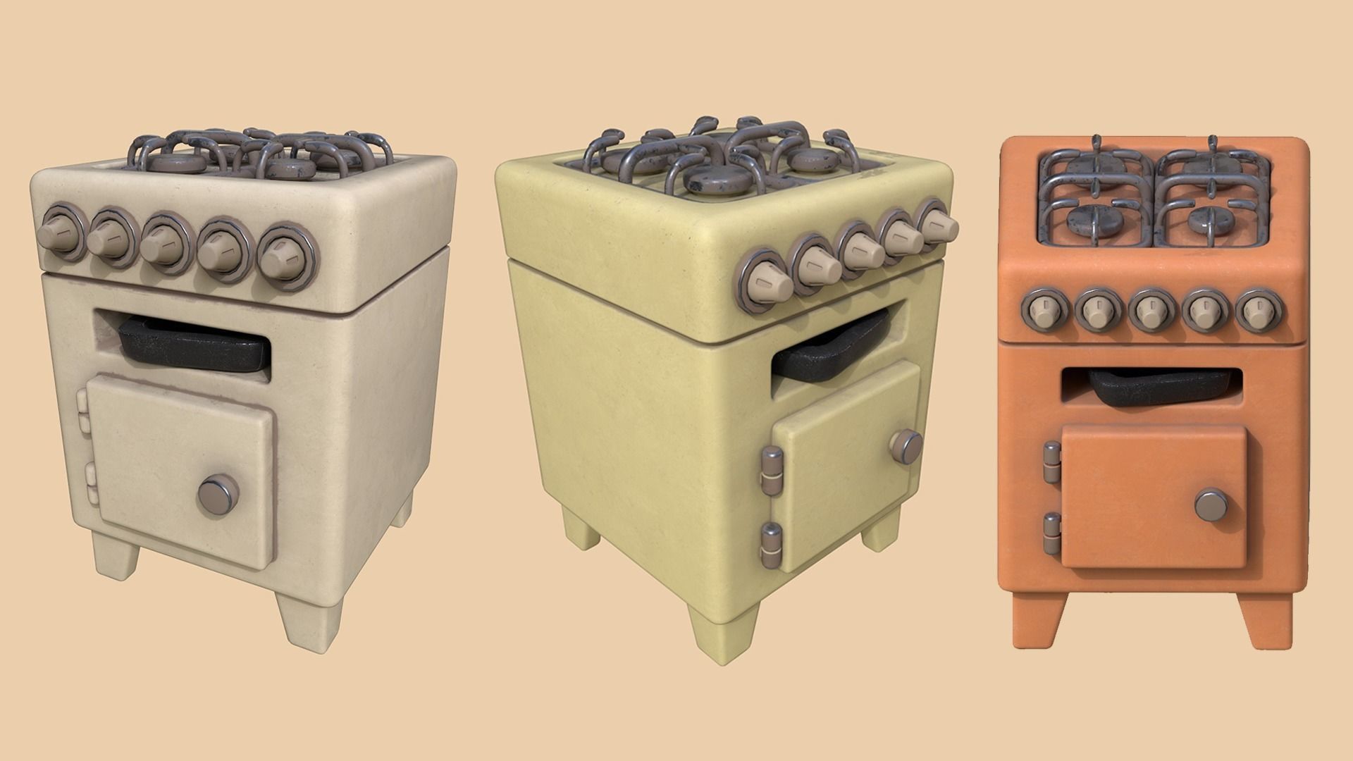 3D model Simple Stylized Low-poly Oven - 3 texture sets VR / AR / low ...