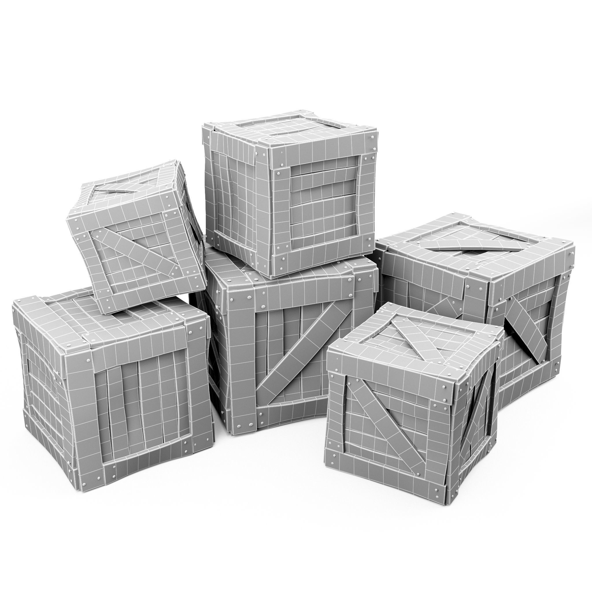 Box wooden crate cartoon pack 3D model | CGTrader