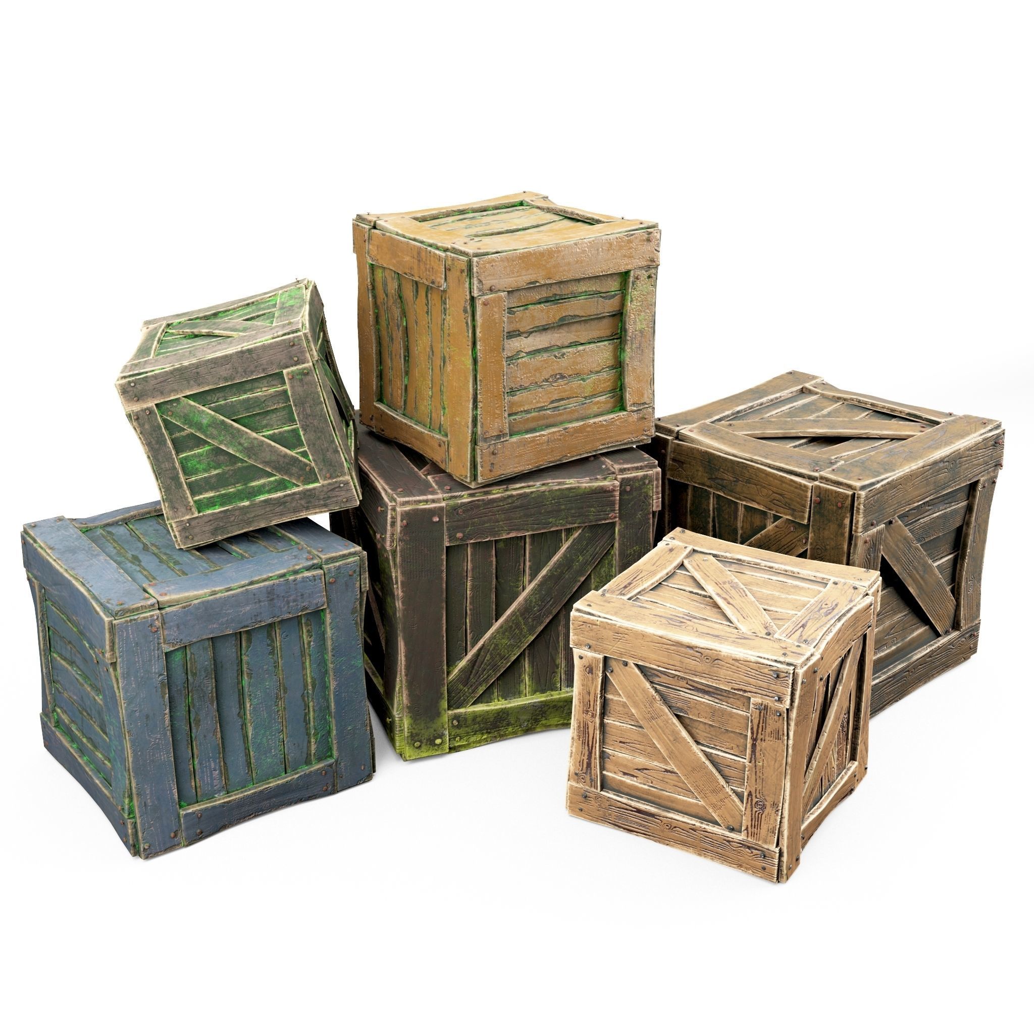 Box wooden crate cartoon pack 3D model | CGTrader
