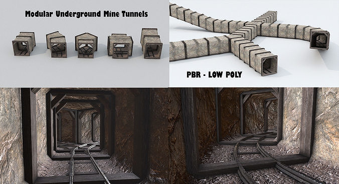 3D model Modular Low Poly PBR Underground Mine VR / AR / low-poly ...