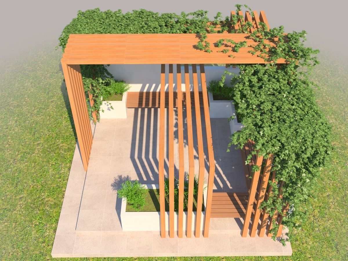 Pergola Design With Bushes And Ivies 3D model | CGTrader