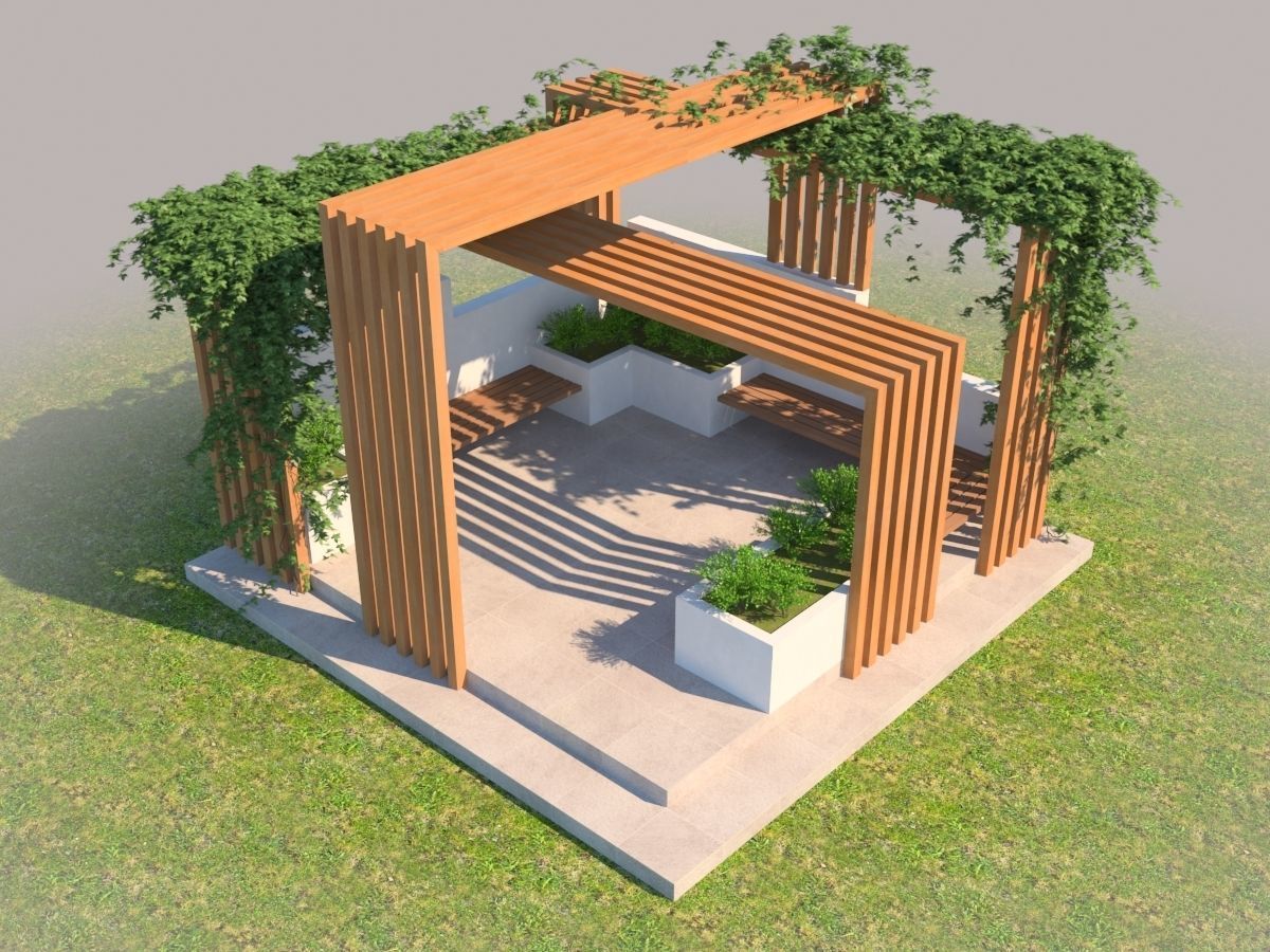 Pergola Design With Bushes And Ivies 3D model | CGTrader